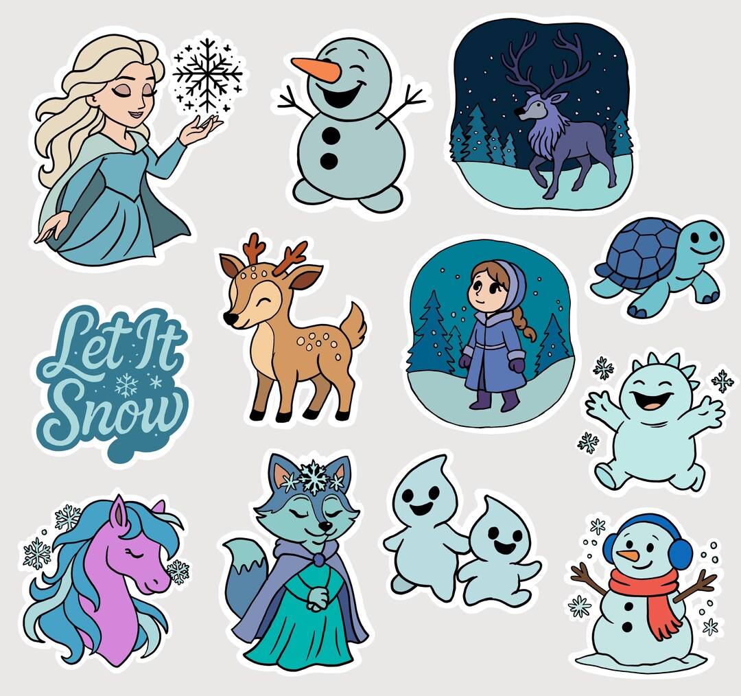 Frozen Fantasy Sticker Set– Cute Winter Creatures, Snow Magic for ...