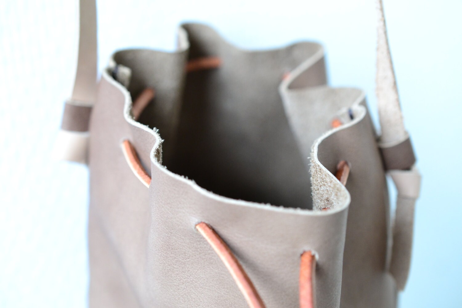 Leather Draw String Bag, Hand Stitched Round Sling Bag, Body Cross Bag ...