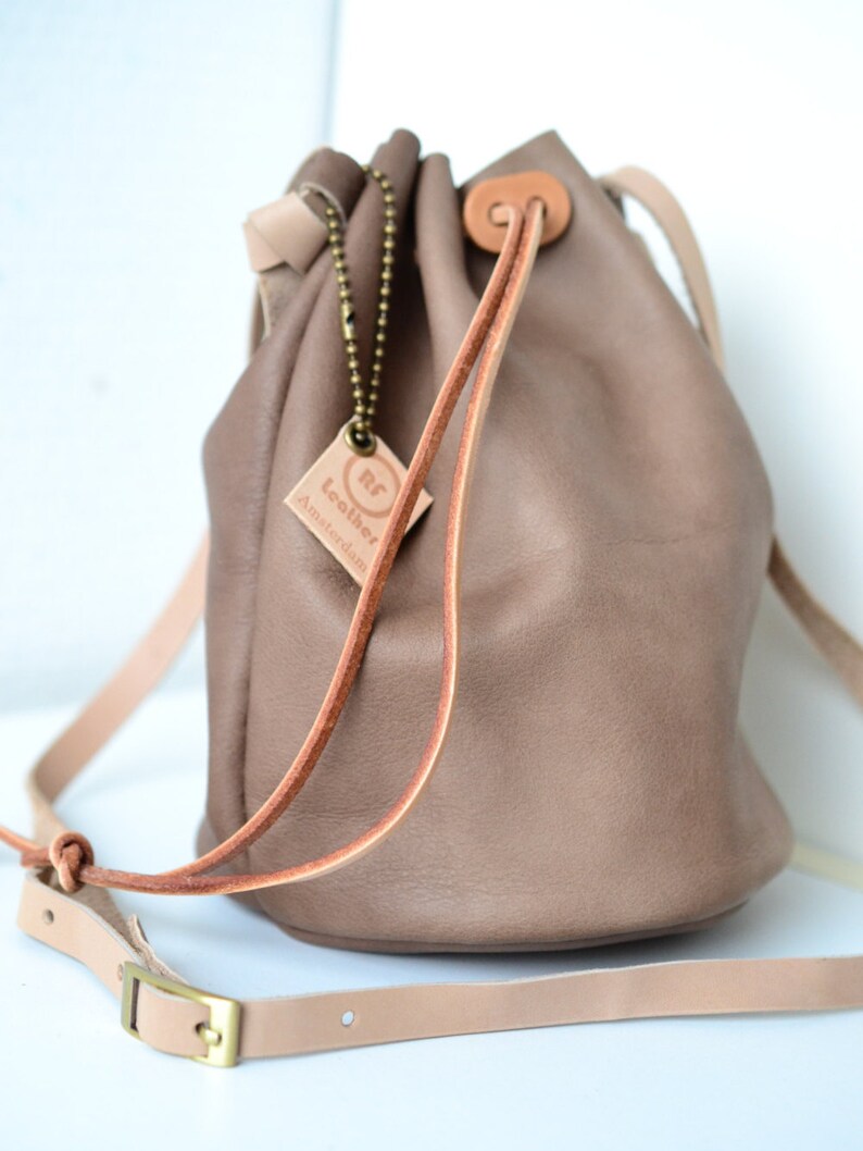 Leather Draw String Bag, Hand Stitched Round Sling Bag, Body Cross Bag ...