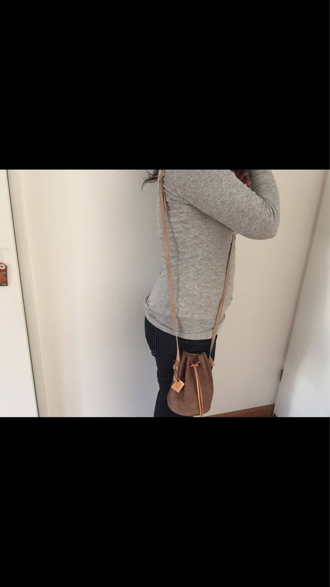 Leather Draw String Bag, Hand Stitched Round Sling Bag, Body Cross Bag ...