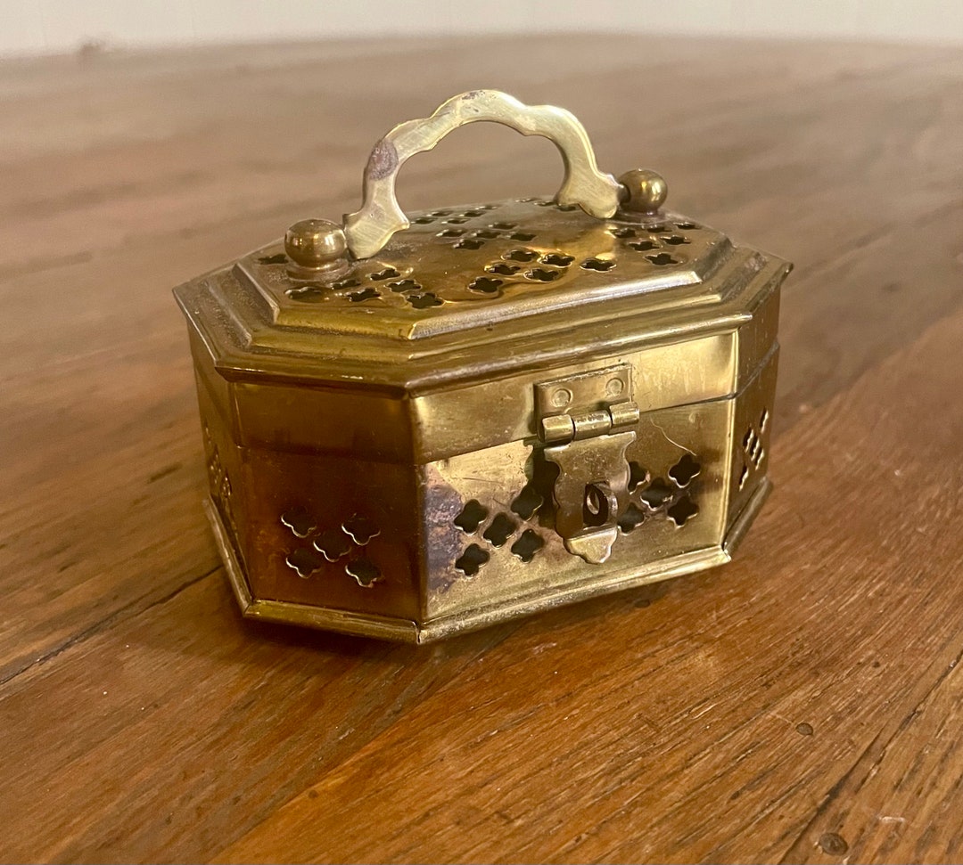 Octagonal Brass Cricket Box With Handle, Latch and Hinged Lid Potpourri ...