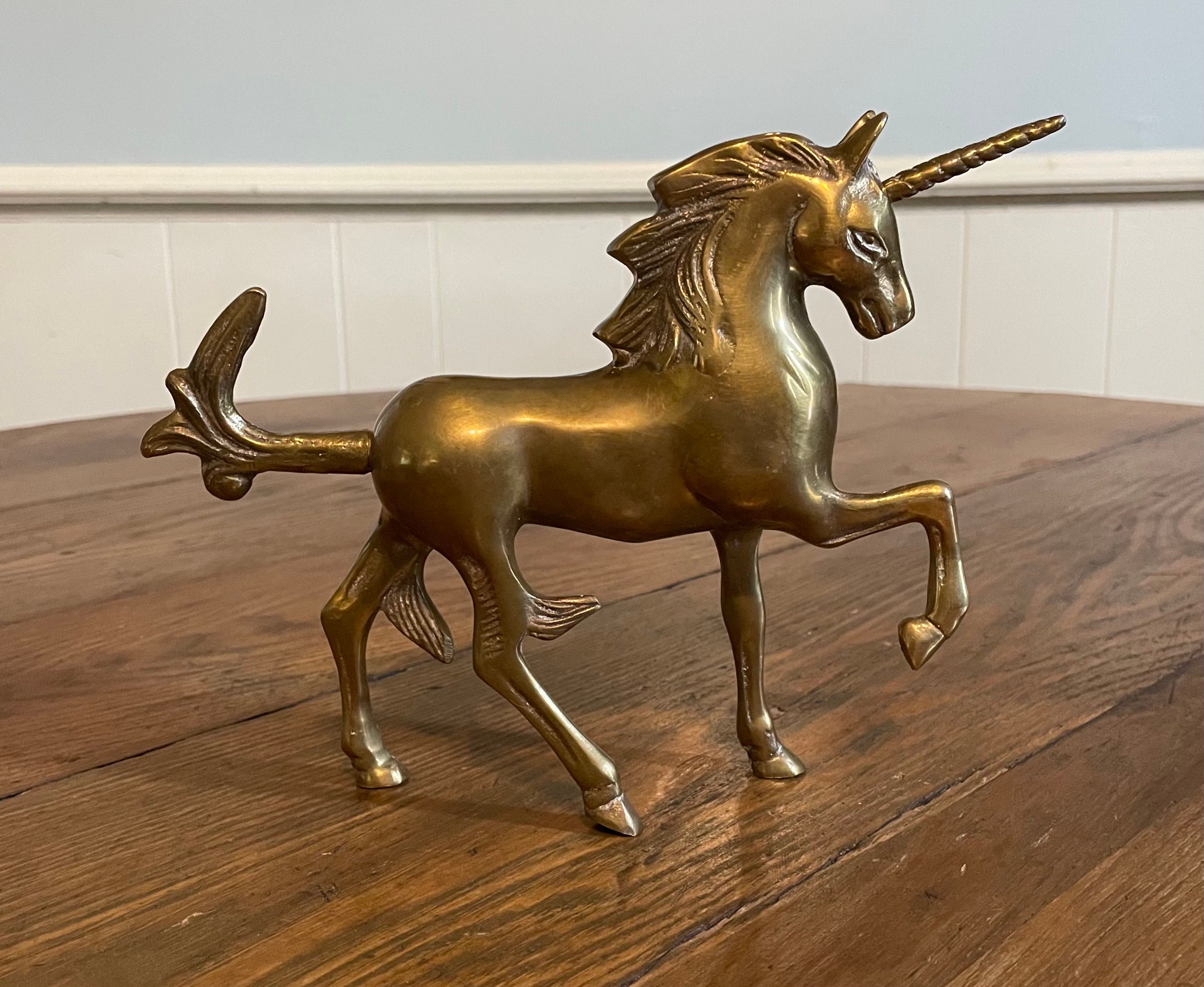 Art & Collectibles Vintage Brass Unicorn Statue on Pedestal Gold Metal ...