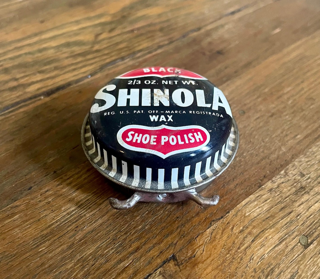 1940’s Shinola Black Wax Shoe Polish Tin Metal Round Box Case ...