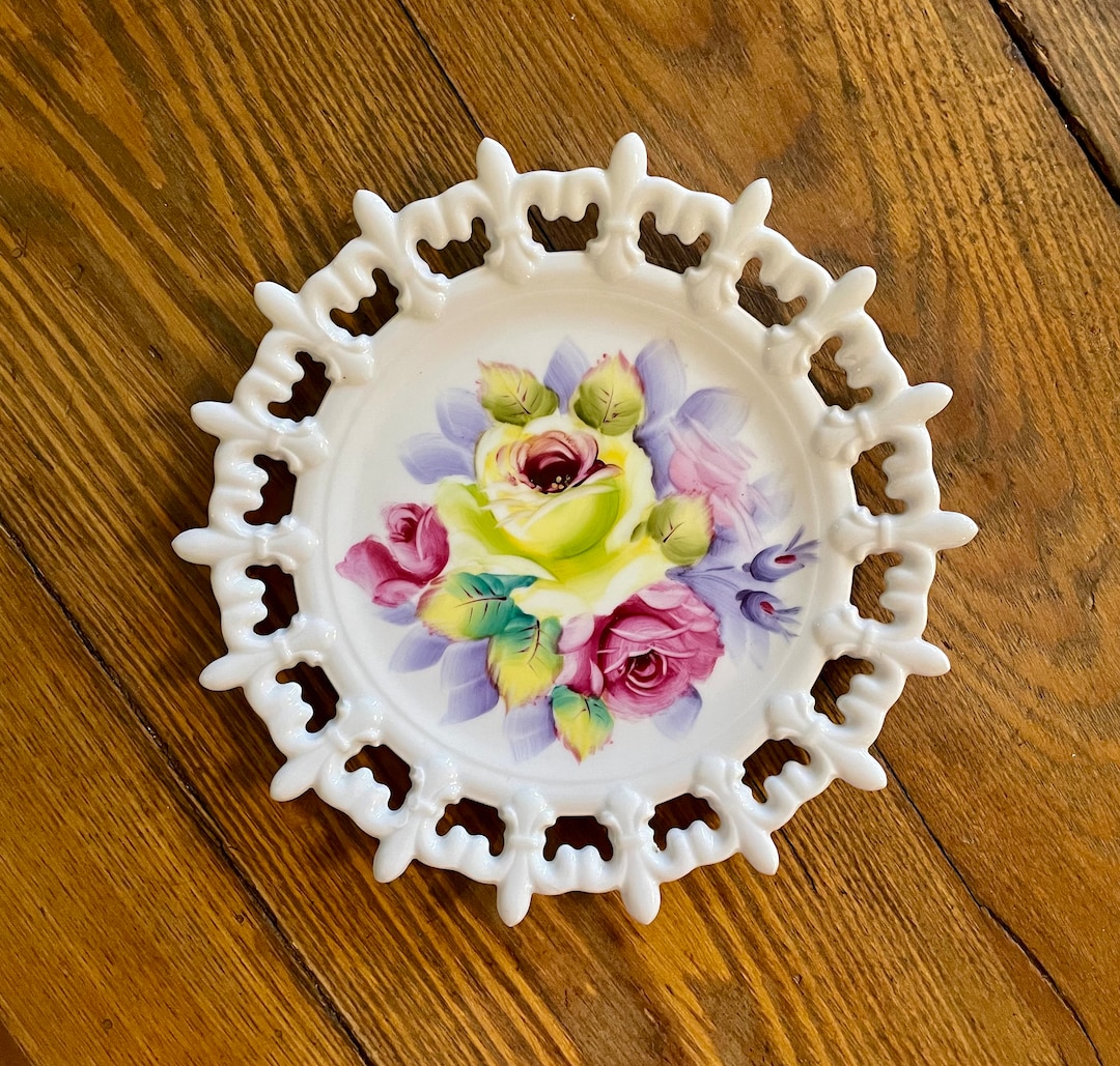 Lefton China Decorative Plate Hand Painted Rose Flowers Farmhouse ...