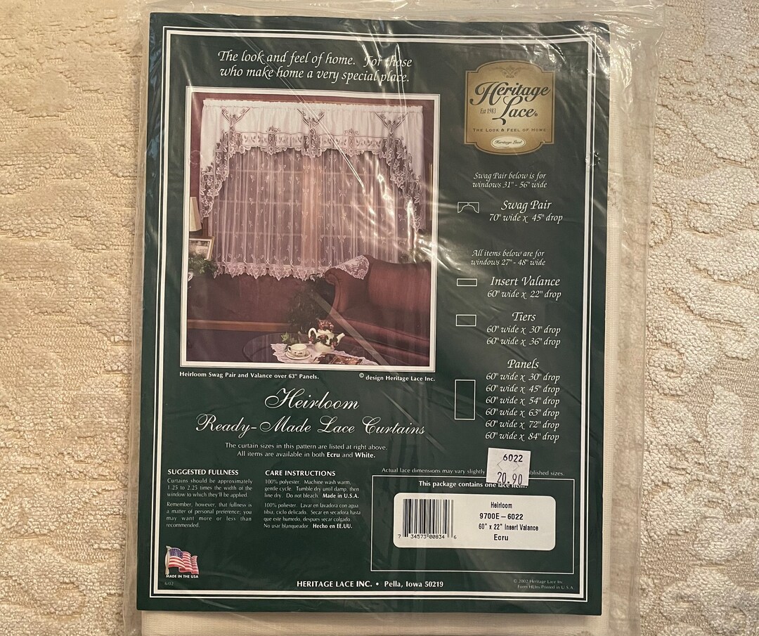 Heritage Lace Curtains Heirloom Pattern 60”x22” Ecru Insert Valance ...