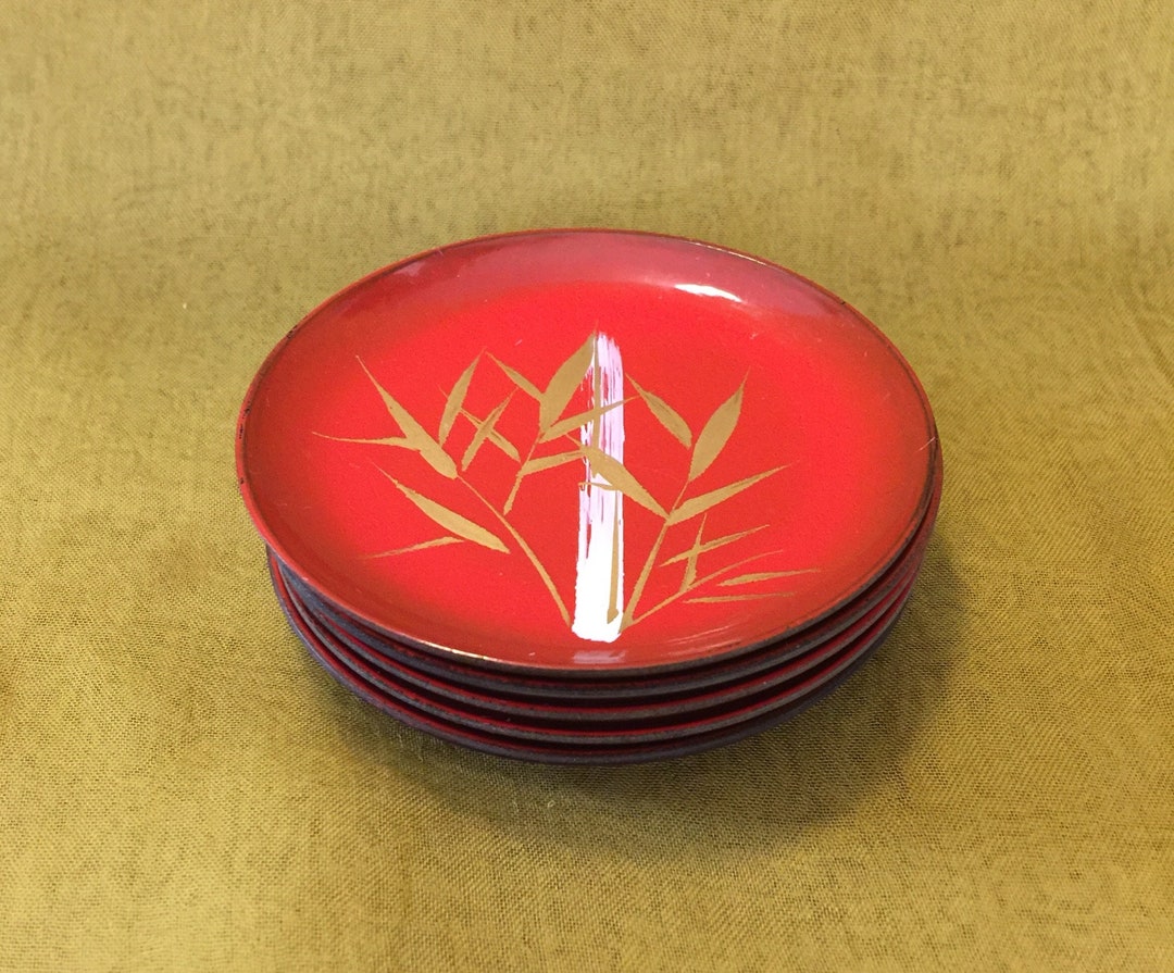 Set of 5 Japanese Red Lacquer Lacquerware Tiny Plates Mame-zara for ...