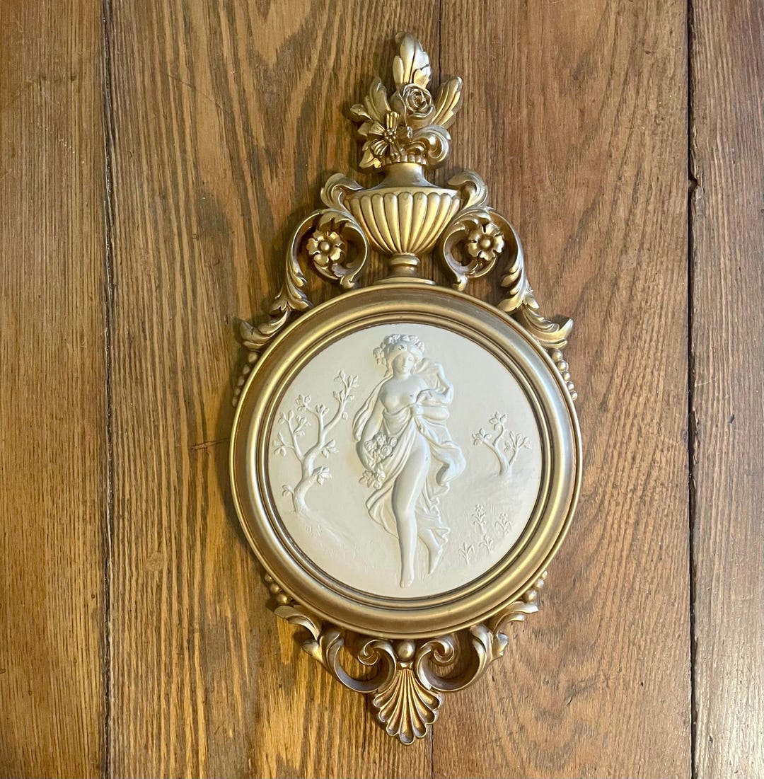 Syroco Greek Goddess Wall Plaque Ornate Gold and Cream Molded Plastic ...