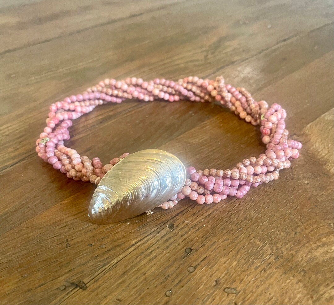 Collection of 3 Pink Twist Bead Necklaces With Shell Clasp Fossil Stone ...