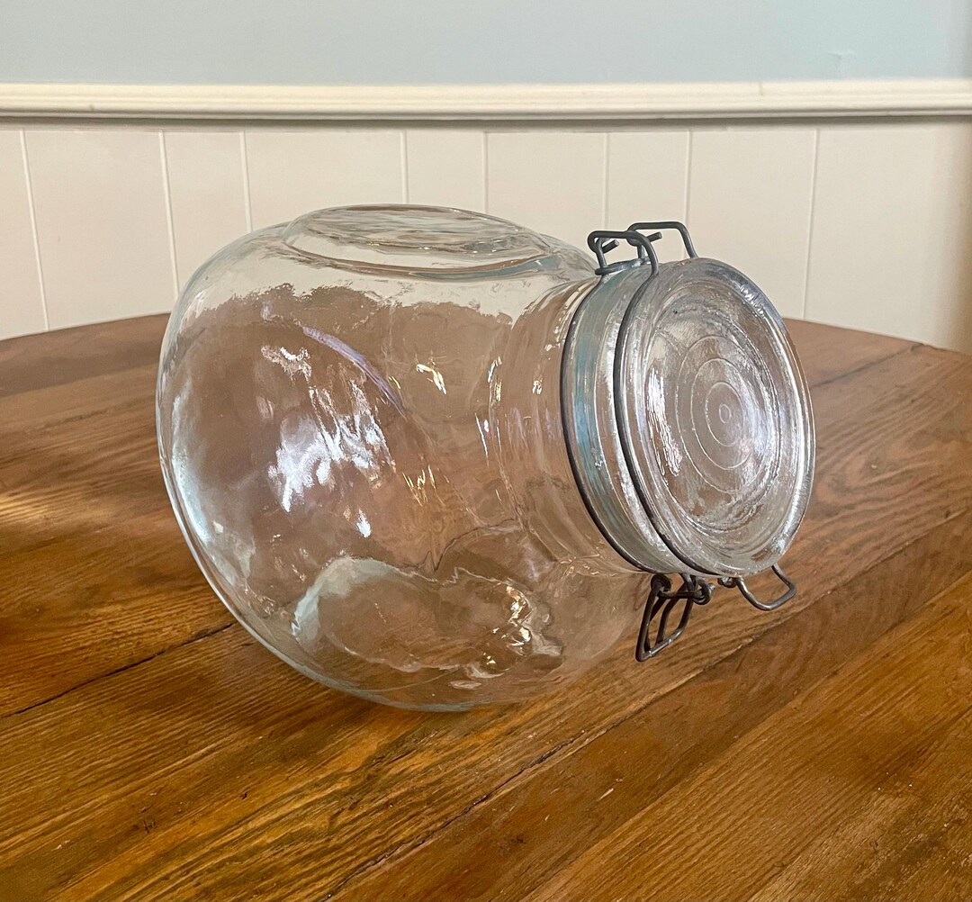 Slanted Counter Stacking Storage Jar Clear Glass Canister Wired Lid ...