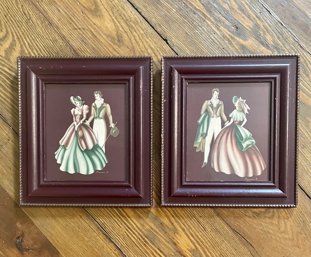 1940’s Turner Prints: Victorian Couples Wall Art in Wooden Frames - Etsy
