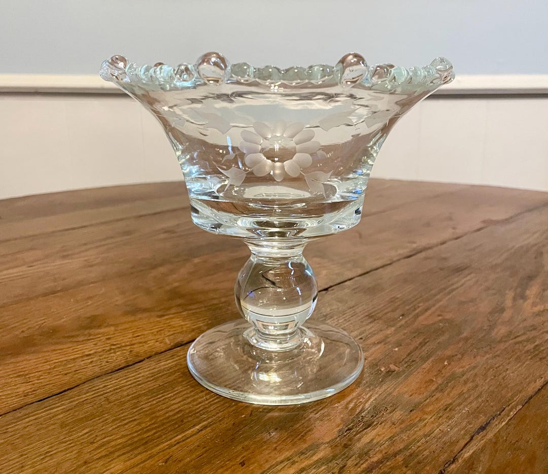 Paden City Glass Compote Pedestal Dish Line 555 Clear Vermillion Beaded ...