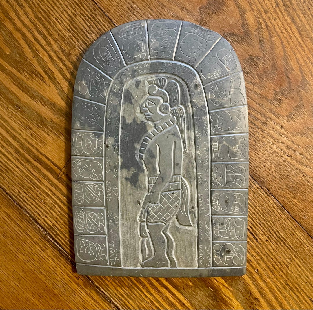 Vintage Carved Aztec/mayan Revival Slate Plaque Hand Carved Primitive ...