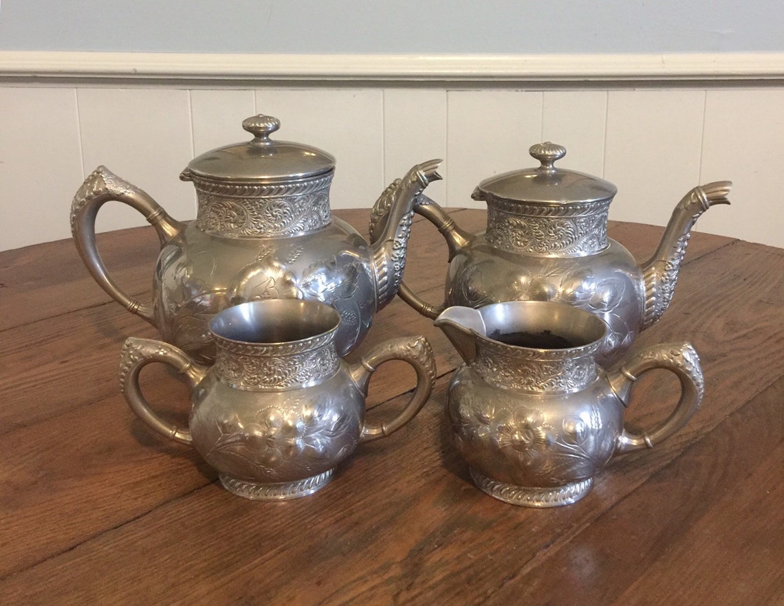 Antique Meriden silver tea set coffee pot teapot sugar creamer | Etsy