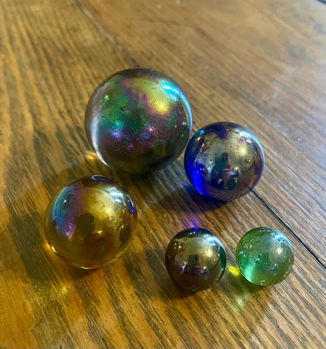 Vintage Iridescent Oil Slick Glass Marble Set: Collectible Toy Shooters ...