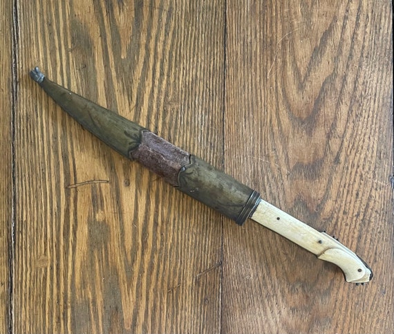 Old Bone Handled Dagger With Brass and Leather Covered - Etsy