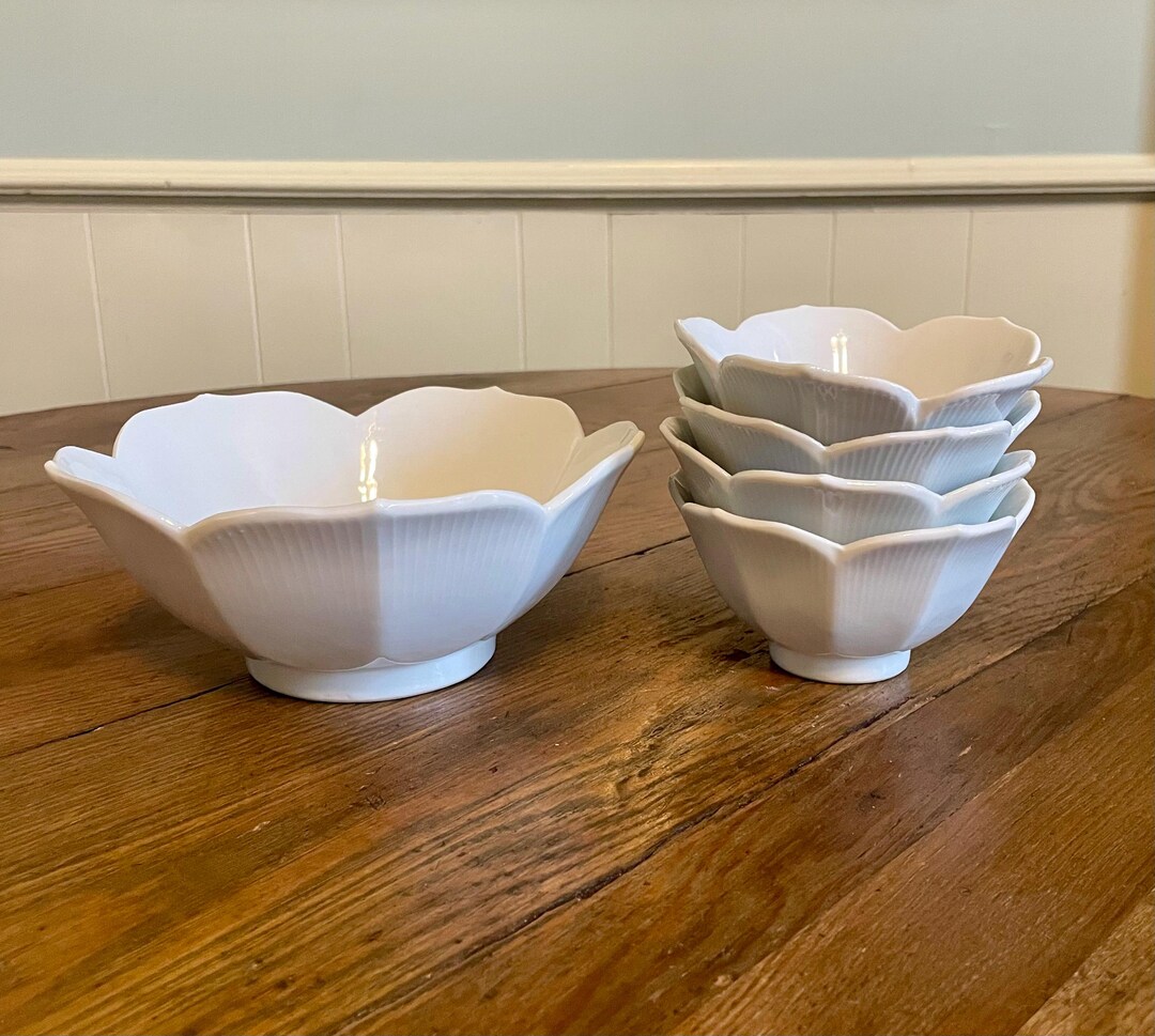 White Porcelain Lotus Bowls - Set of 5 - Asian Boho Entertaining - Etsy