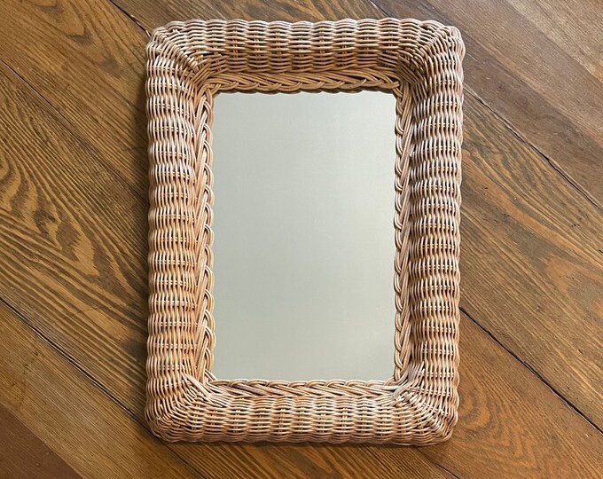 Wicker Framed Wall Mirror Natural Finish Rectangular Boho Bohemian ...