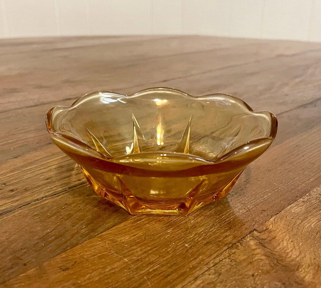 Anchor Hocking Swedish Modern Glass Dip Bowl - Honey Gold Amber - Etsy