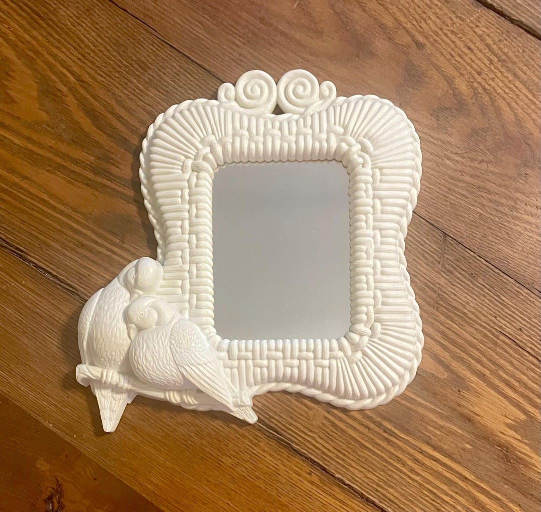 Burwood Love Birds Wall Mirror White Faux Wicker Rattan Frame Boho ...