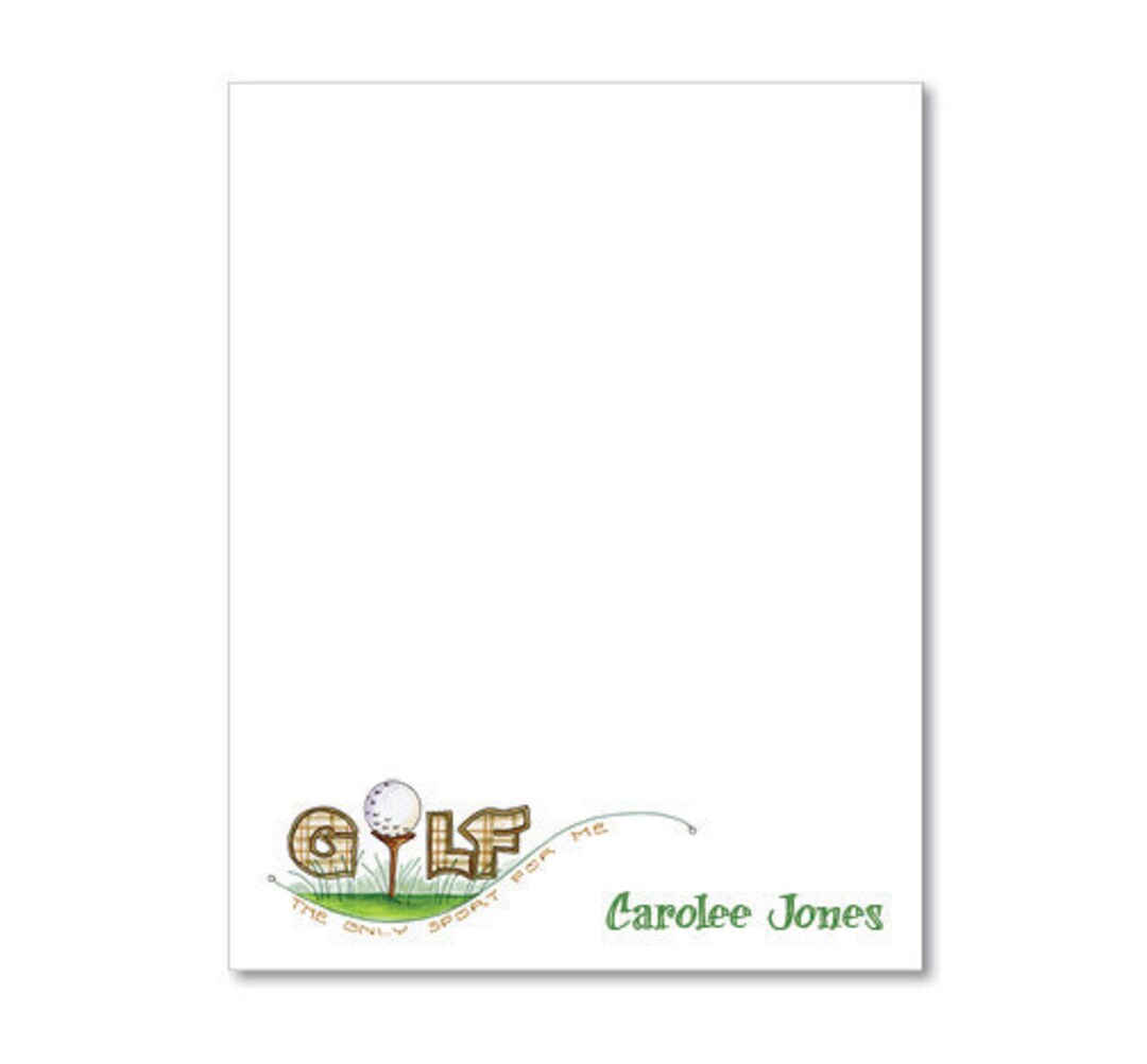 2 Personalized Golf Lover Notepads Art by Carolee Jones Sets of 2 or 4 ...