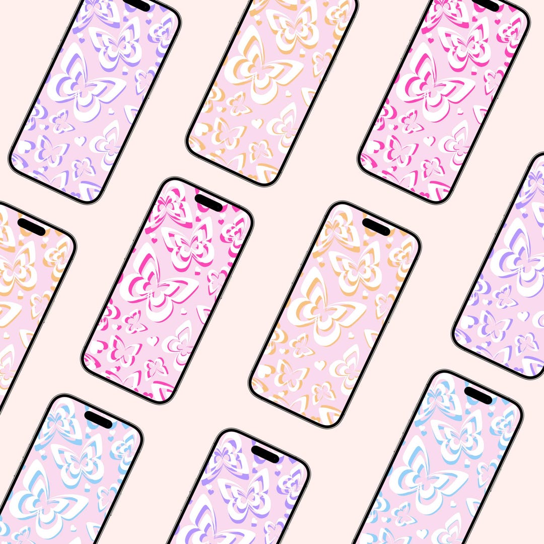 Butterfly Phone Wallpaper Y2k Retro Girly iPhone Background Pink ...