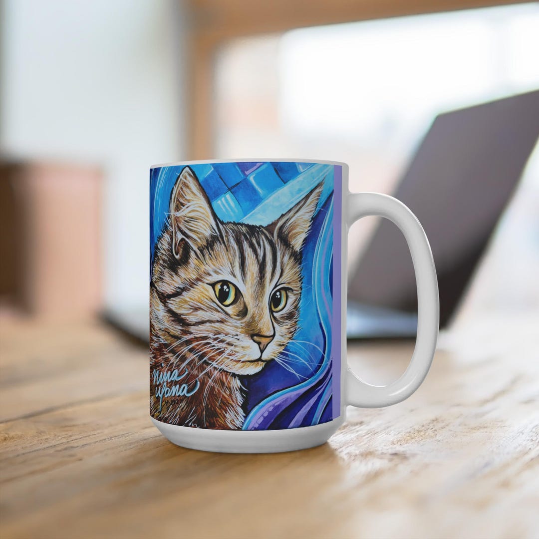 Library Mew Ceramic Mug 15oz, Nina Ulana Sasha 1 Cat Painting, Art ...