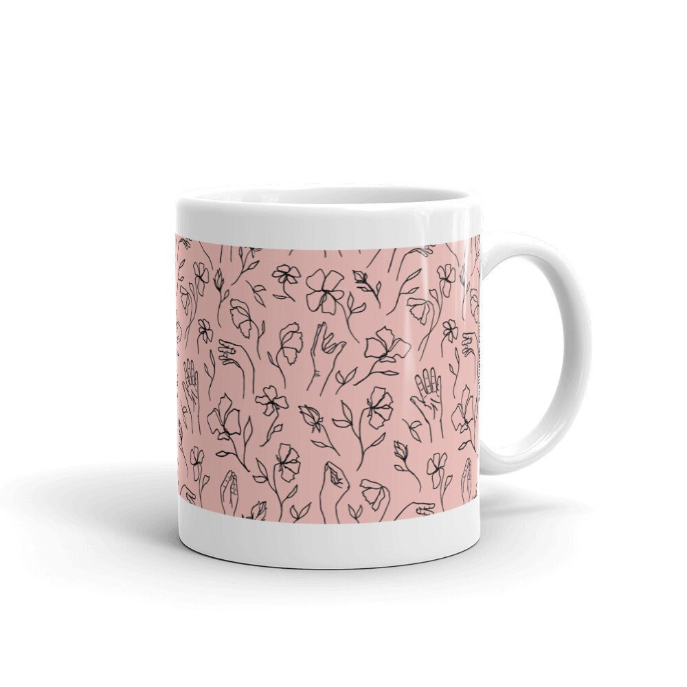 Flower Hands Pink Mug - Etsy
