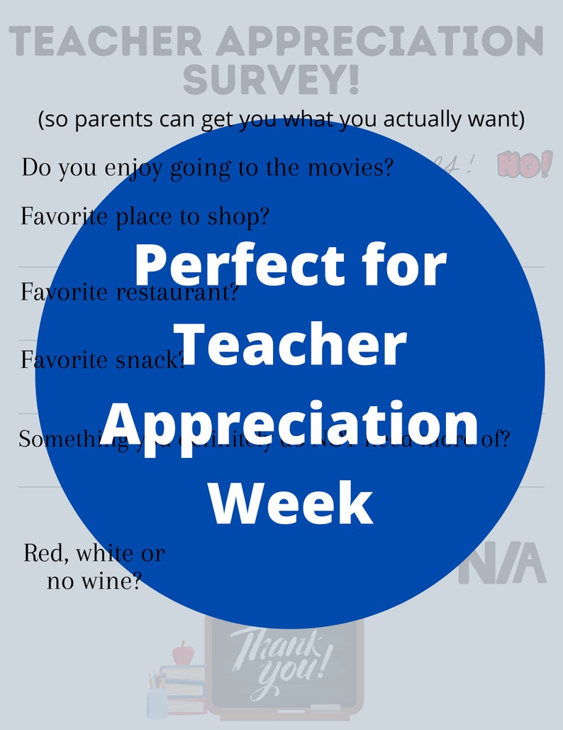 Printable Teacher Appreciation Survey Teacher Gift Ideas End | Etsy