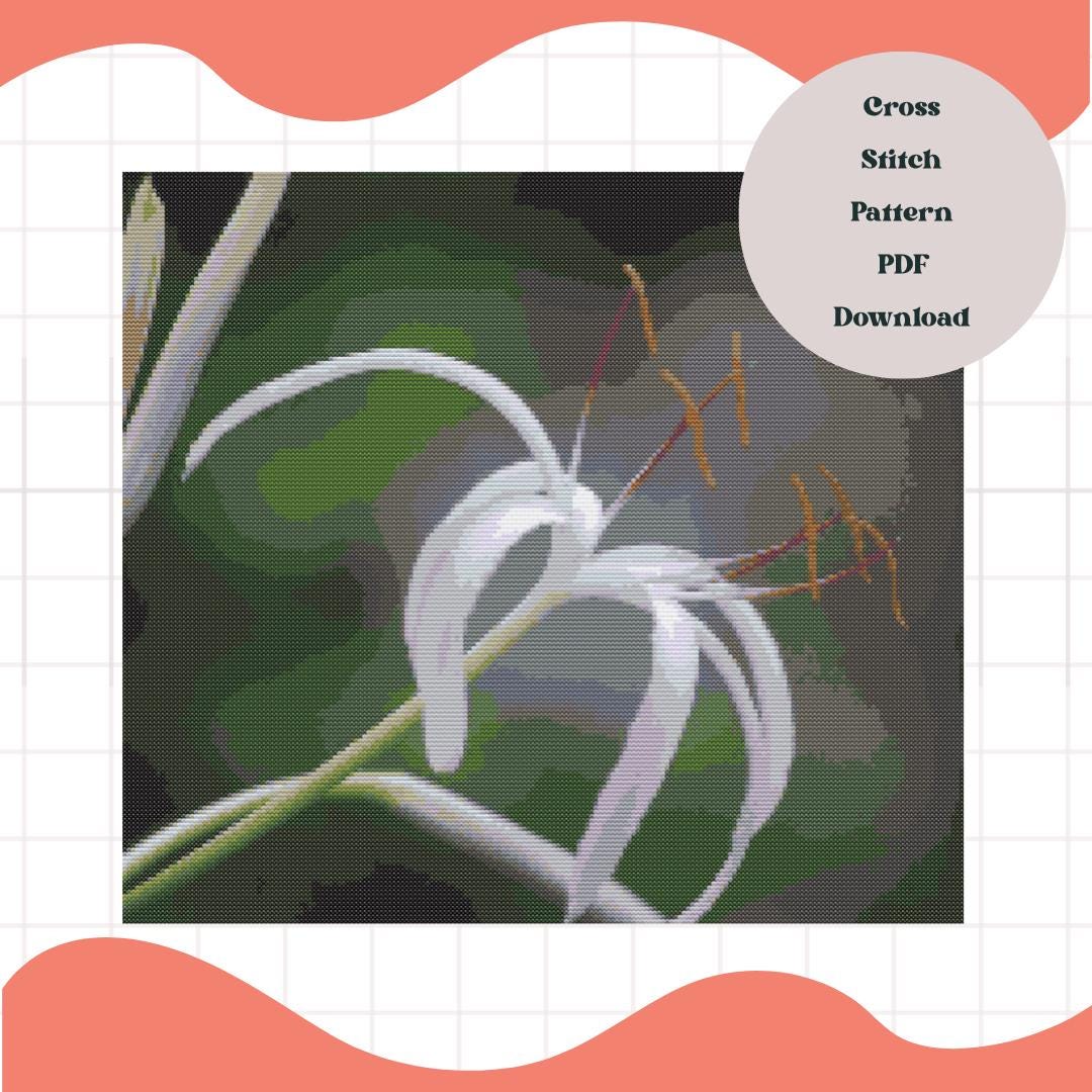 Spider Lily Cross Stitch Full Color Pattern Chart 200x179 Stitches PDF ...
