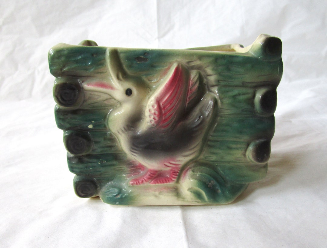 4.5" Wide X 3.5" High Florart Japan Air-brushed DUCK With Green Logs (c ...
