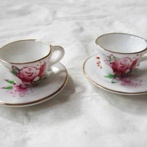 Japan Porcelain Miniature Tea Set, Pink Roses, Gold Trim, in Box (c ...