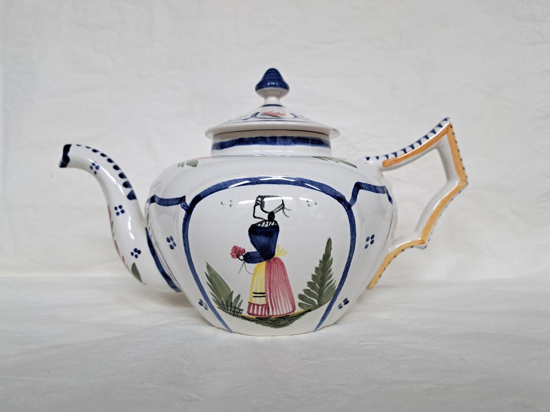 HB Quimper Faience 4-cup Teapot #222, BRETON Woman & Flowers - Etsy