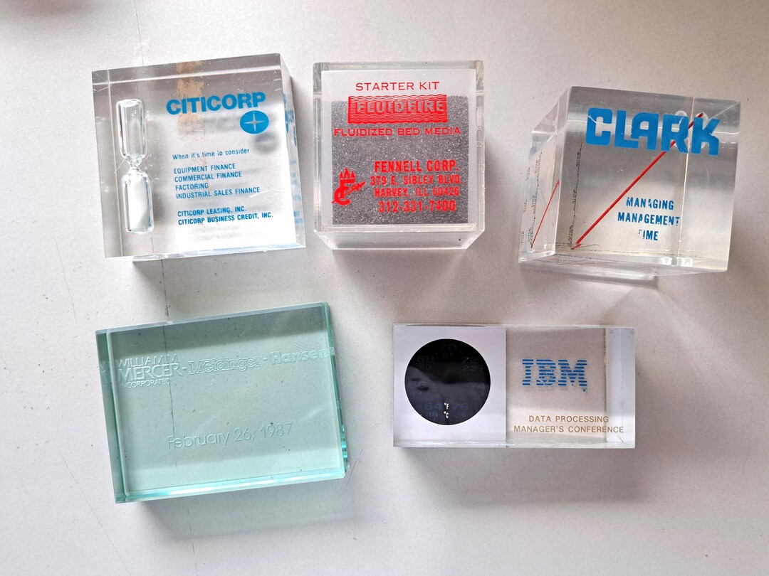5 Vintage Paperweights 1980s Advertising Citicorp Clark Mercer IBM ...