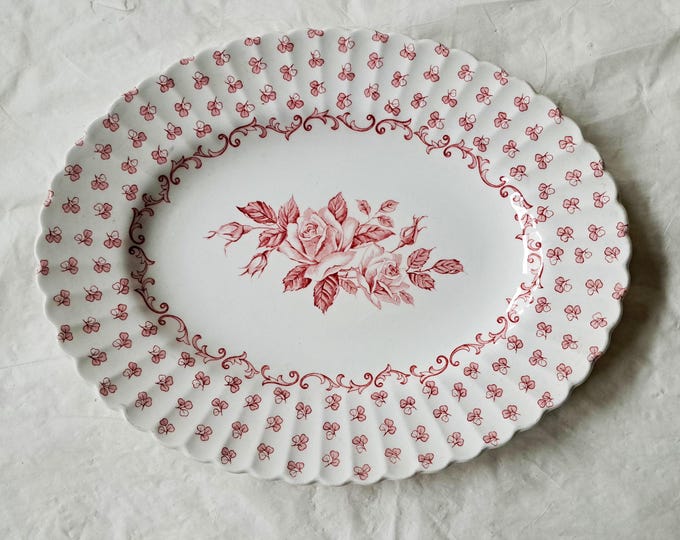 Classic J&G Meakin England CHANTILLY 12-1/8" Pink White Oval Platter ...