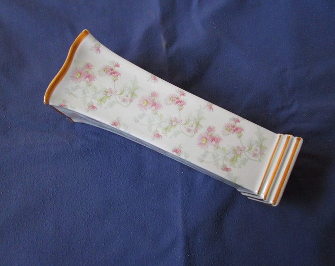 1940s Chadwick China Vase, 9.75" Blue, Pink Floral, Gold Trim, Marked ...