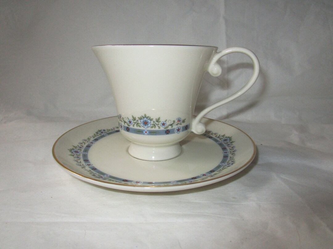 Pickard China FLEURETTE Footed Tea Cup & Saucer, Blue Flowers (1976-86 ...