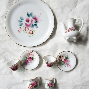 Japan Porcelain Miniature Tea Set, Pink Roses, Gold Trim, in Box (c ...