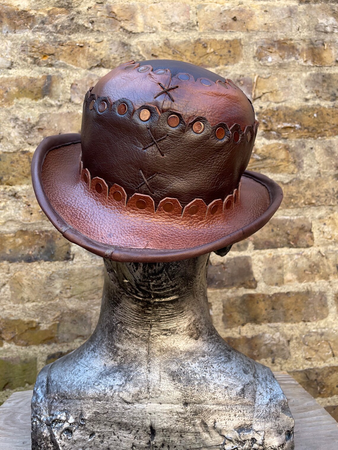 Steampunk LARP Real Leather Riveted Bowler Hat - Etsy