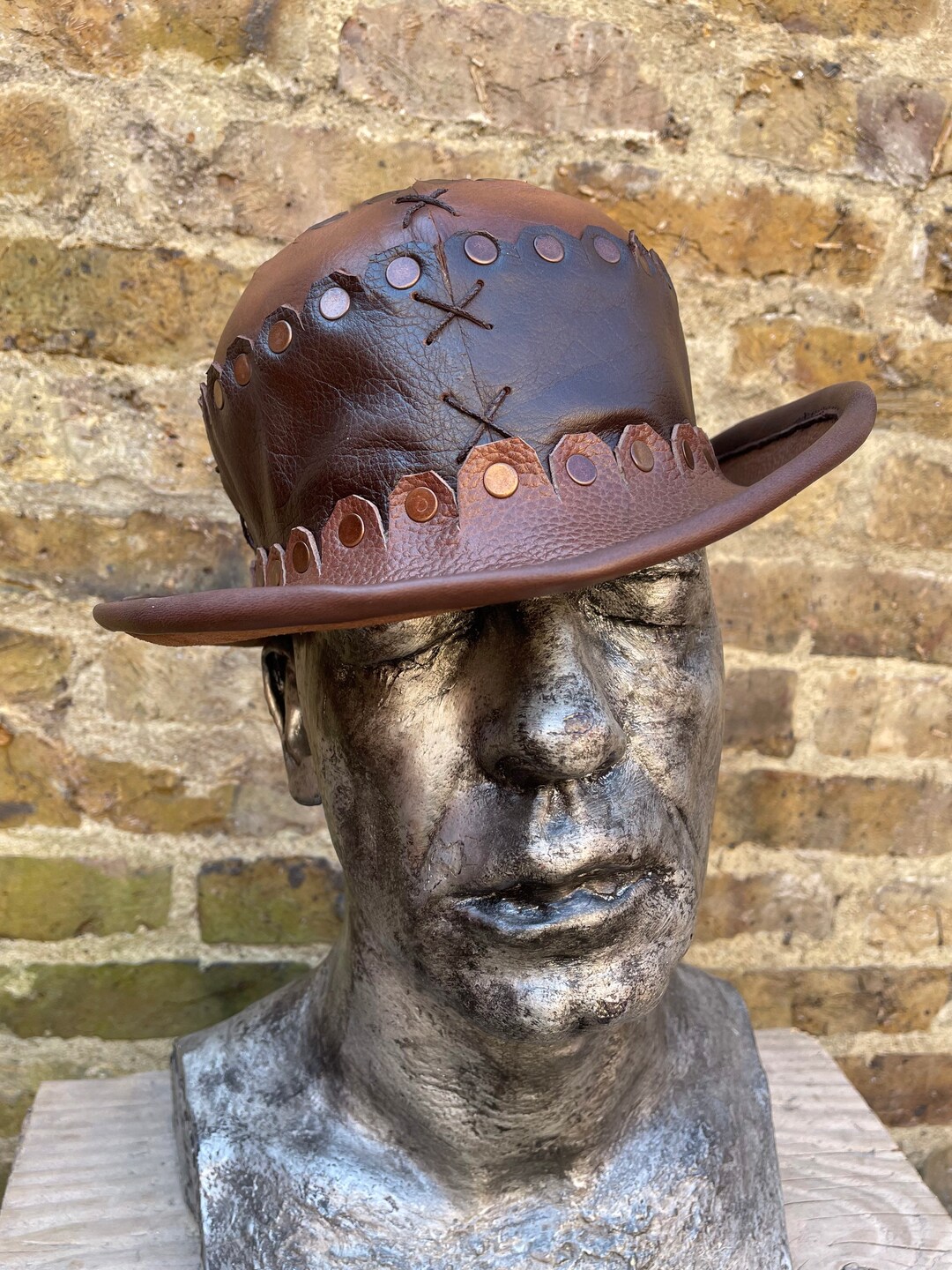 Steampunk LARP Real Leather Riveted Bowler Hat - Etsy