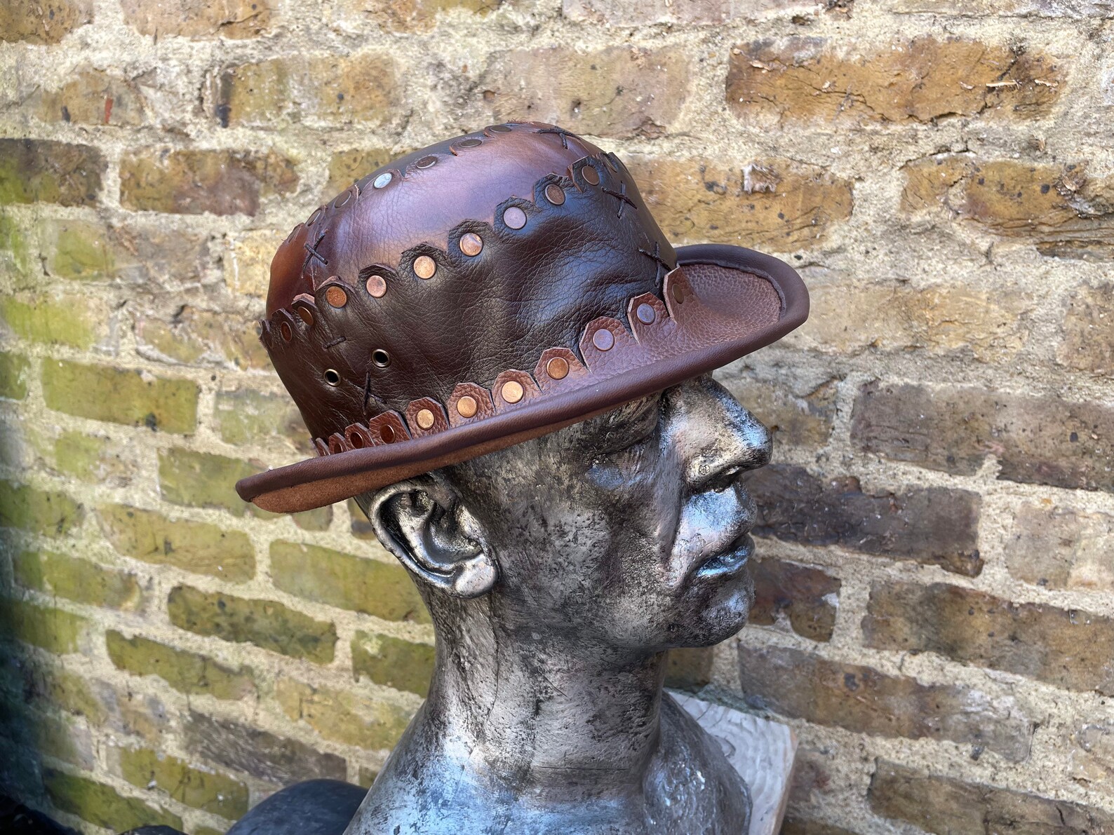 Steampunk LARP Real Leather Riveted Bowler Hat - Etsy