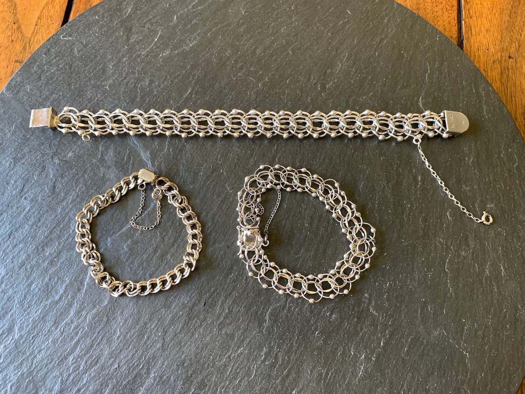 1 Elco 7" or American 7" Marked Sterling Double Chain Hammered Links ...