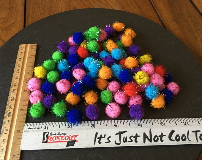 CLEARANCE 30 or 50 Mini 1/2-3/4" Metallic or 3/4" Tinsel Pom Poms ...