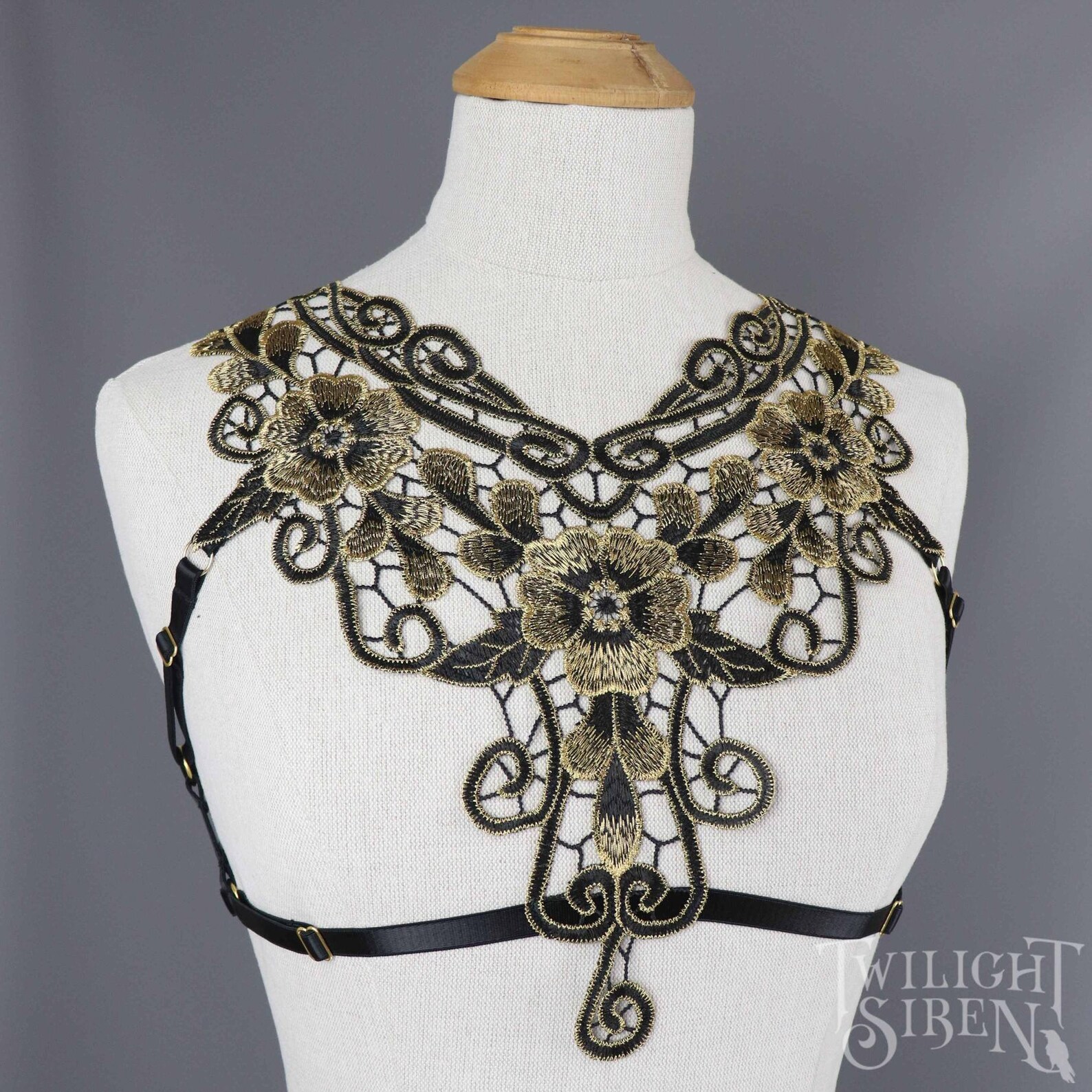 LACE BODY Harness / Gold and Black Lace Harness Bra / Elastic | Etsy