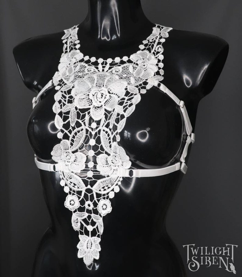 LACE BODY HARNESS / White Lace Harness Bra / Cage Lingerie - Etsy