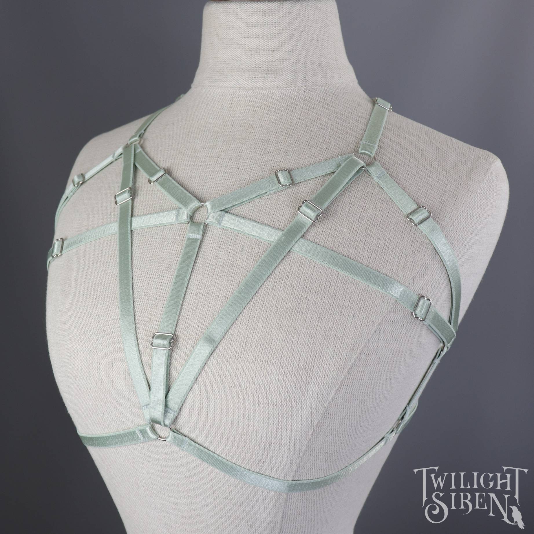 BODY HARNESS LINGERIE / sage green cage harness bra Talia | Etsy