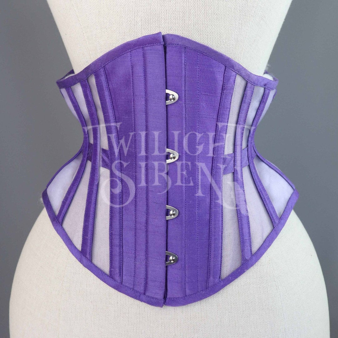 20.5 Inch Corset Purple Silk & Sheer Mesh Waspie / Ready to Ship Corset ...