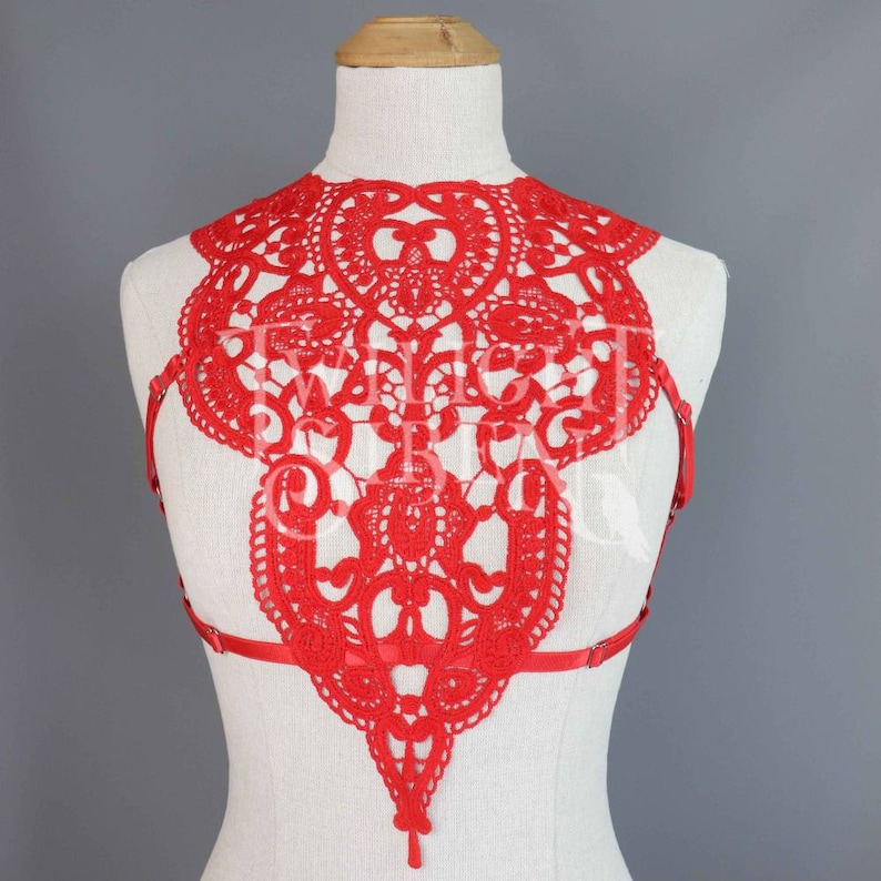 LACE BODY HARNESS Lingerie / Red Lace Elastic Strap Harness / - Etsy