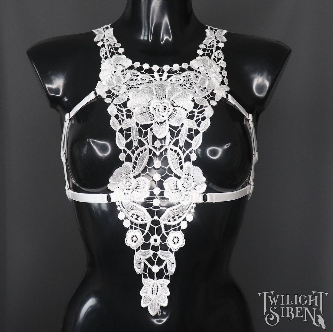 LACE BODY HARNESS / White Lace Harness Bra / Cage Lingerie - Haze - Etsy