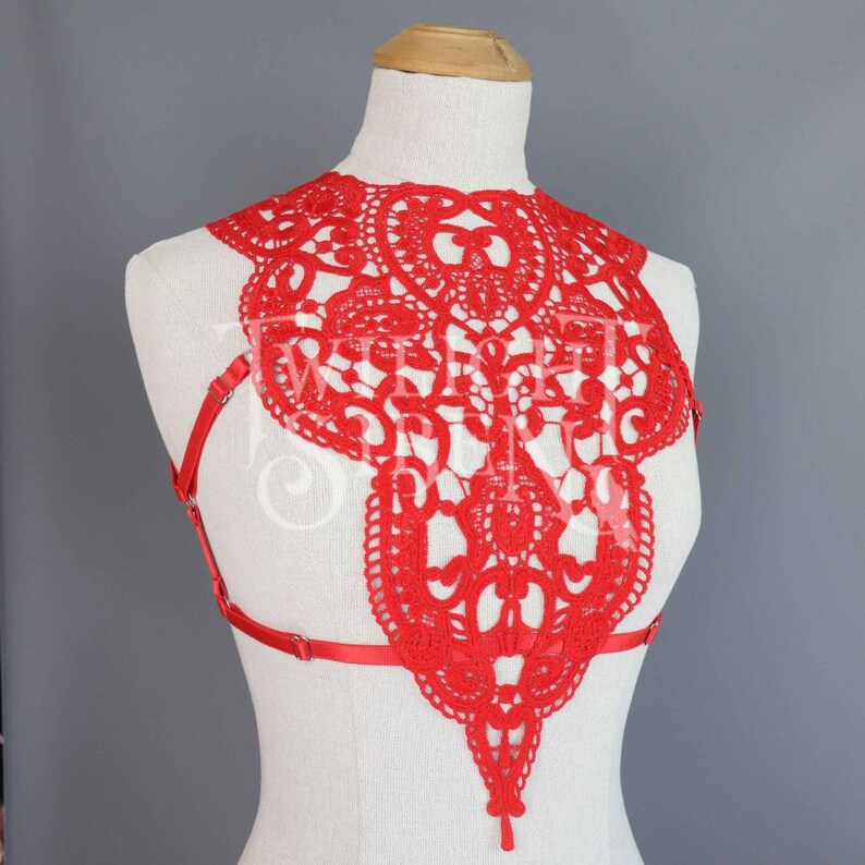 LACE BODY HARNESS Lingerie / Red Lace Elastic Strap Harness / - Etsy