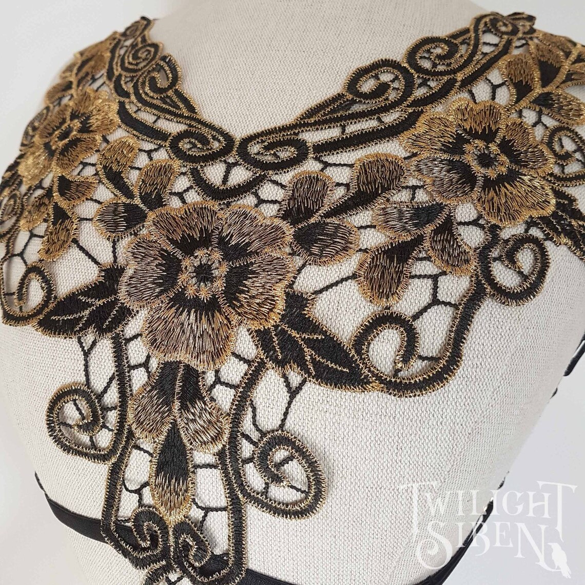 LACE BODY Harness / Gold and Black Lace Harness Bra / Elastic | Etsy